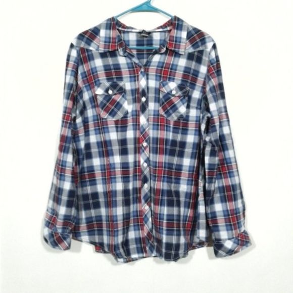 torrid | Tops | Torrid Red White Blue Plaid Button Up | Poshmark